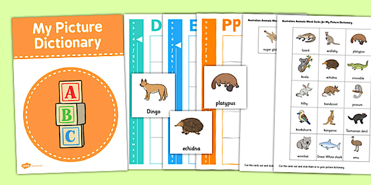 Australian Animals Picture Dictionary Word Card Set - dictionary