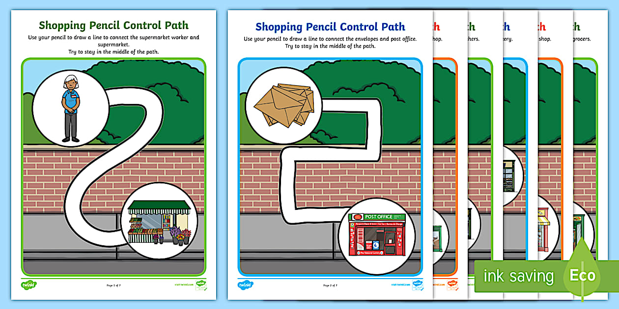 Shopping-Themed Pencil Control Path Worksheet / Worksheets