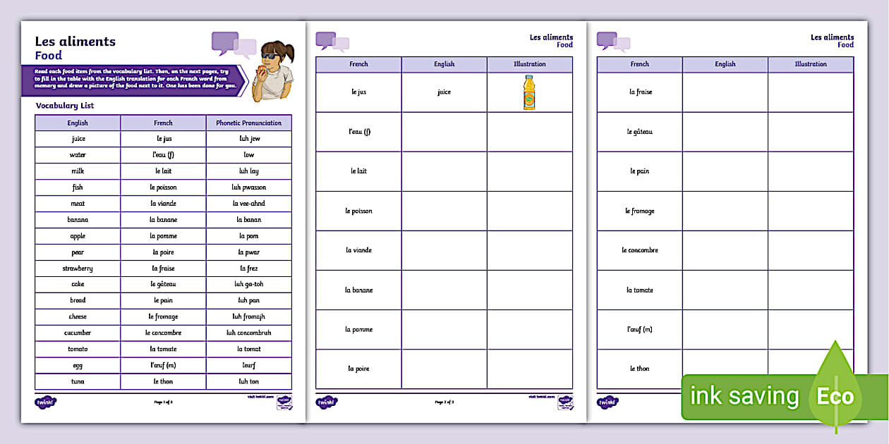 👉 French Food Vocabulary Activity Sheet - Twinkl