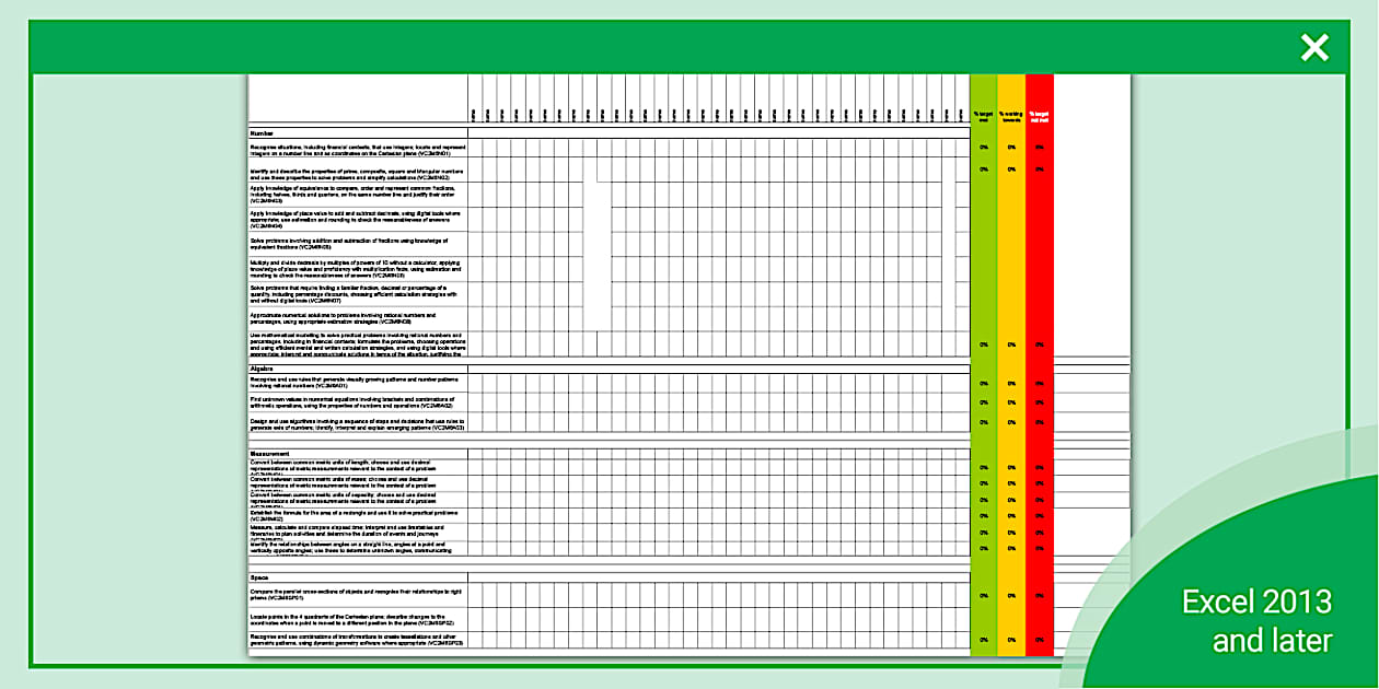 Victorian Curriculum Yr 6 Mathematics Assessment Spreadsheet