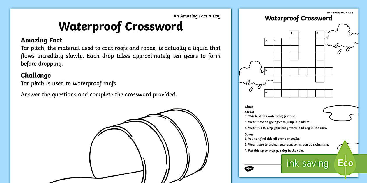 Waterproof Materials Crossword (teacher made) - Twinkl