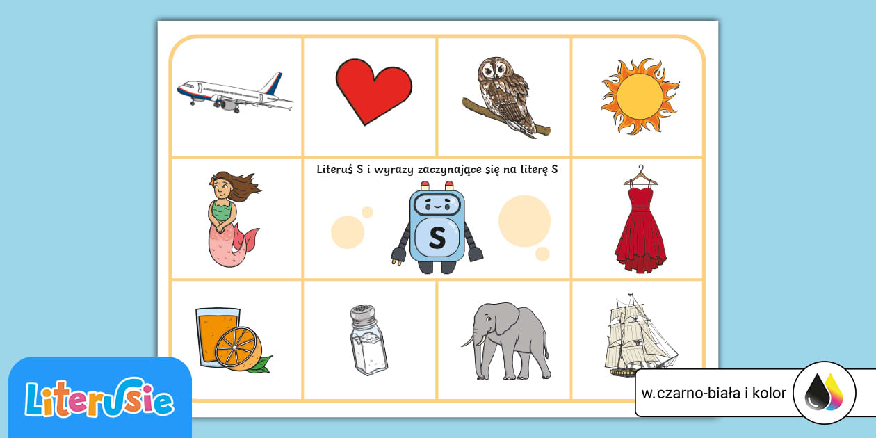 Literuś S | Plansza ze słowami | Co się zaczyna na literę S
