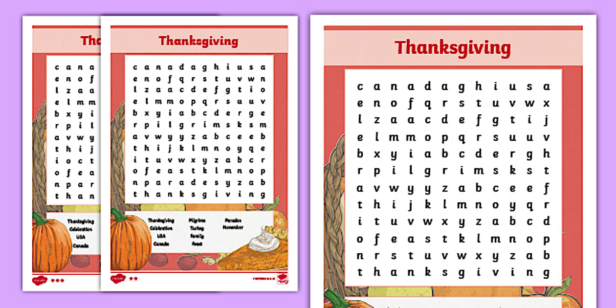 Crash Course Podcast Thanksgiving Differentiated Word Search