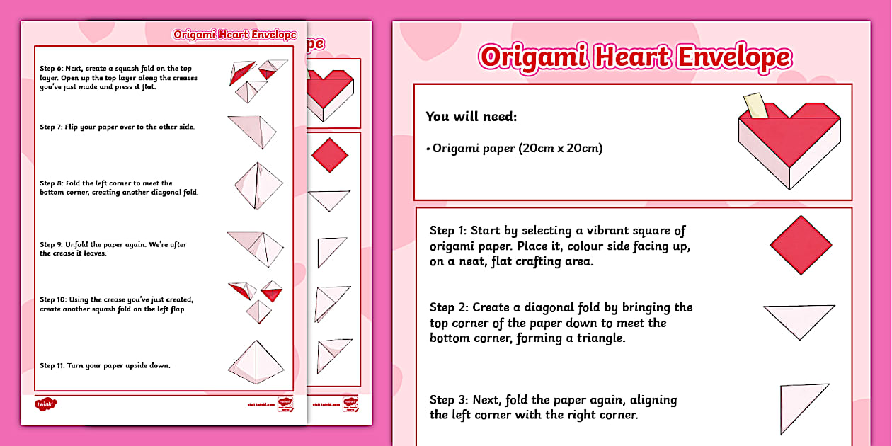 Origami Heart Envelope Craft Instructions (teacher made)