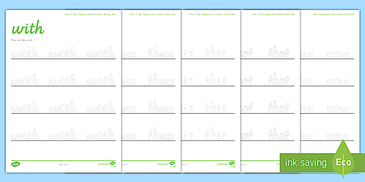Phase 3 High Frequency Words Letter Formation Worksheet