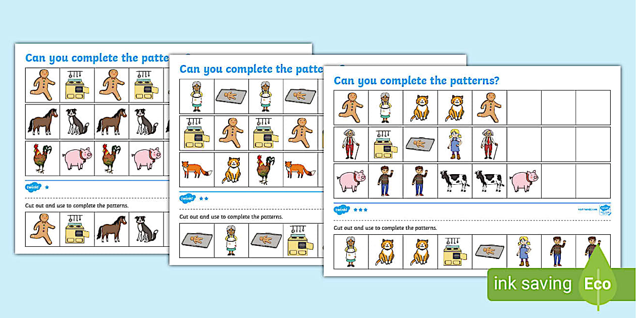 Editable The Gingerbread Man Complete the Pattern Worksheet