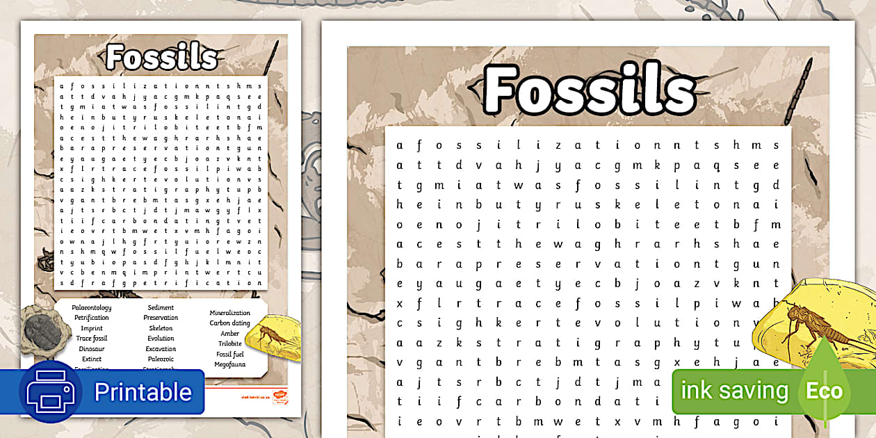 Fossils Wordsearch (teacher made) - Twinkl