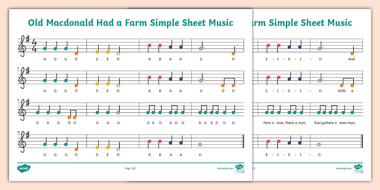 👉 Old Macdonald Had a Farm Sheet Music (teacher made)