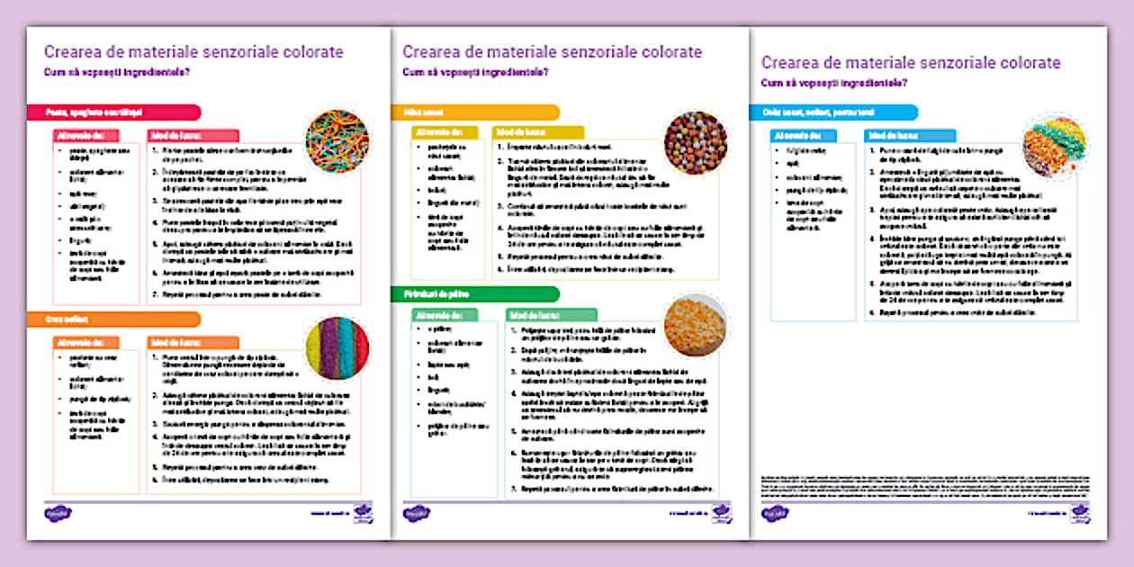 Vopsirea ingredientelor pentru activități senzoriale