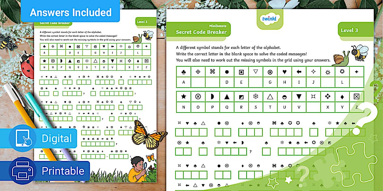 Minibeasts Secret Code Breaker - Twinkl - Kids Puzzles
