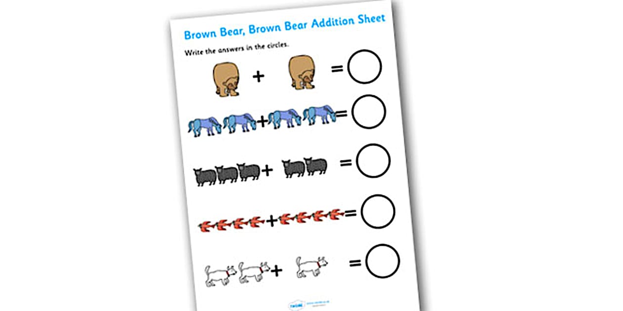 Black and White Addition Sheet to Support Teaching on Brown Bear, Brown ...