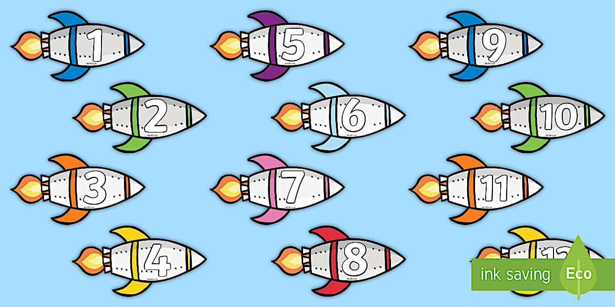 Numbers 1-30 Rockets Cut-Outs - Numbers 1-20 on Rockets Cut Outs