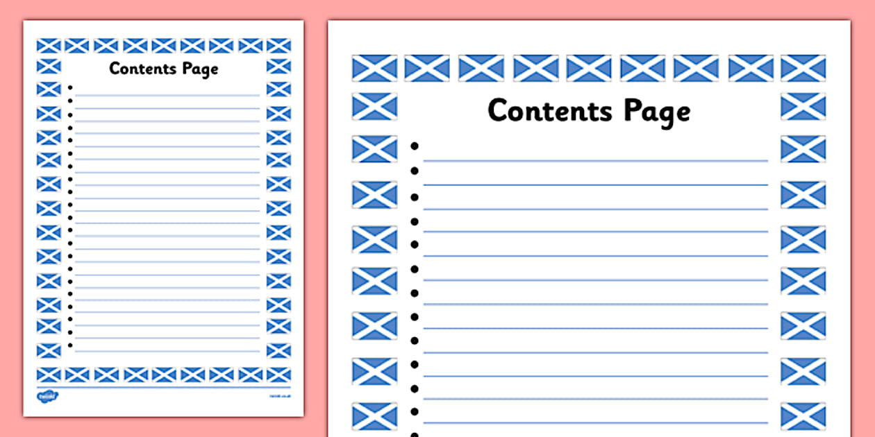 Black and White My Scottish Fact File Contents Page Template