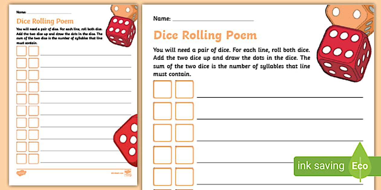 Roll the Dice Poem Writing Activity (teacher made) - Twinkl