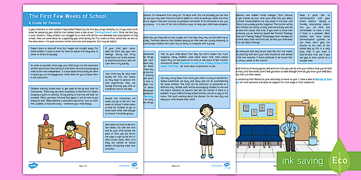 Black and White First Few Weeks of School Parent and Carer Information ...