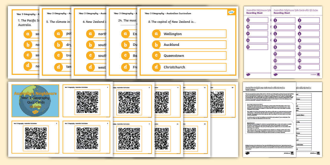 Australia's Neighbours Quiz Cards with QR Codes
