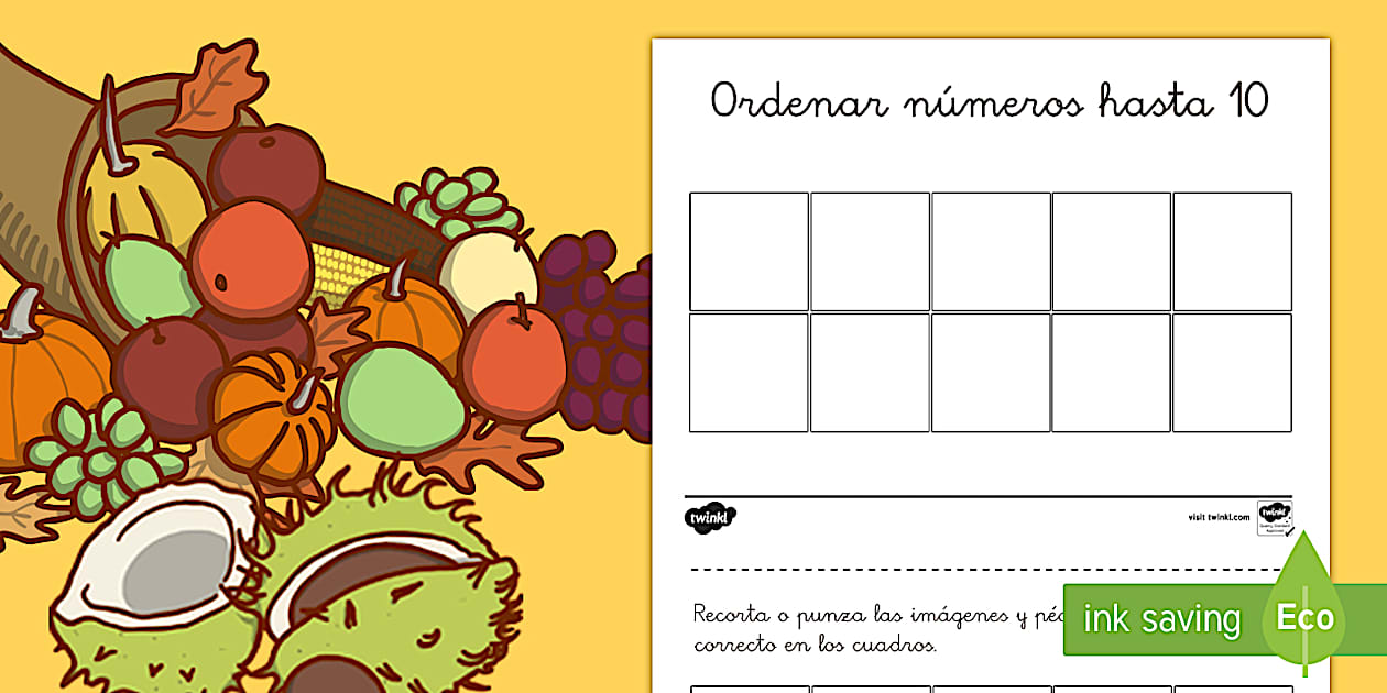 Ficha de actividad: Ordenar números hasta 10 - Otoño