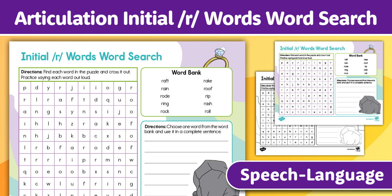 Articulation Initial /r/ Words Word Search