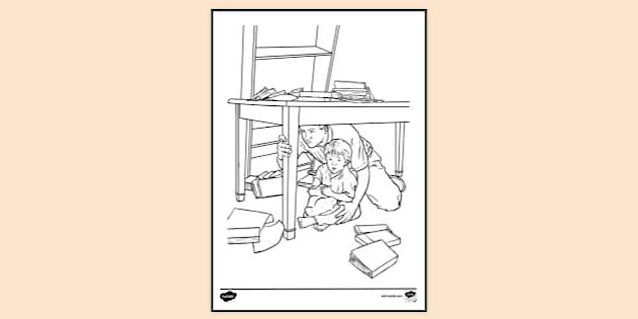 People Hiding Under A Table Colouring Sheet - Twinkl