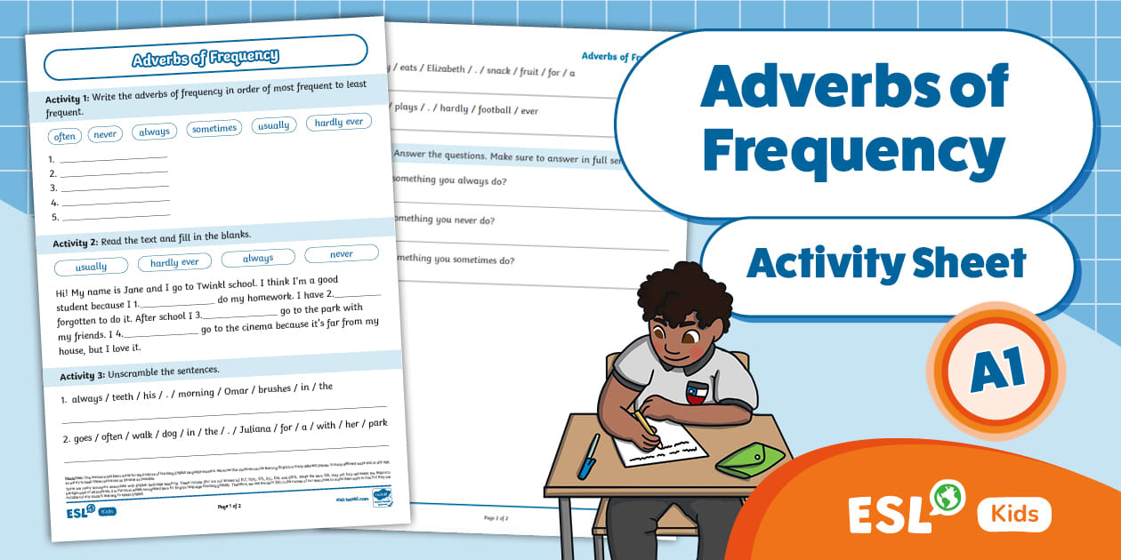 ESL Adverbs of Frequency Activity Sheet for Kids