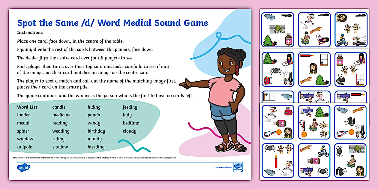 Spot the Same /d/ Word Medial Sound Game (teacher made)