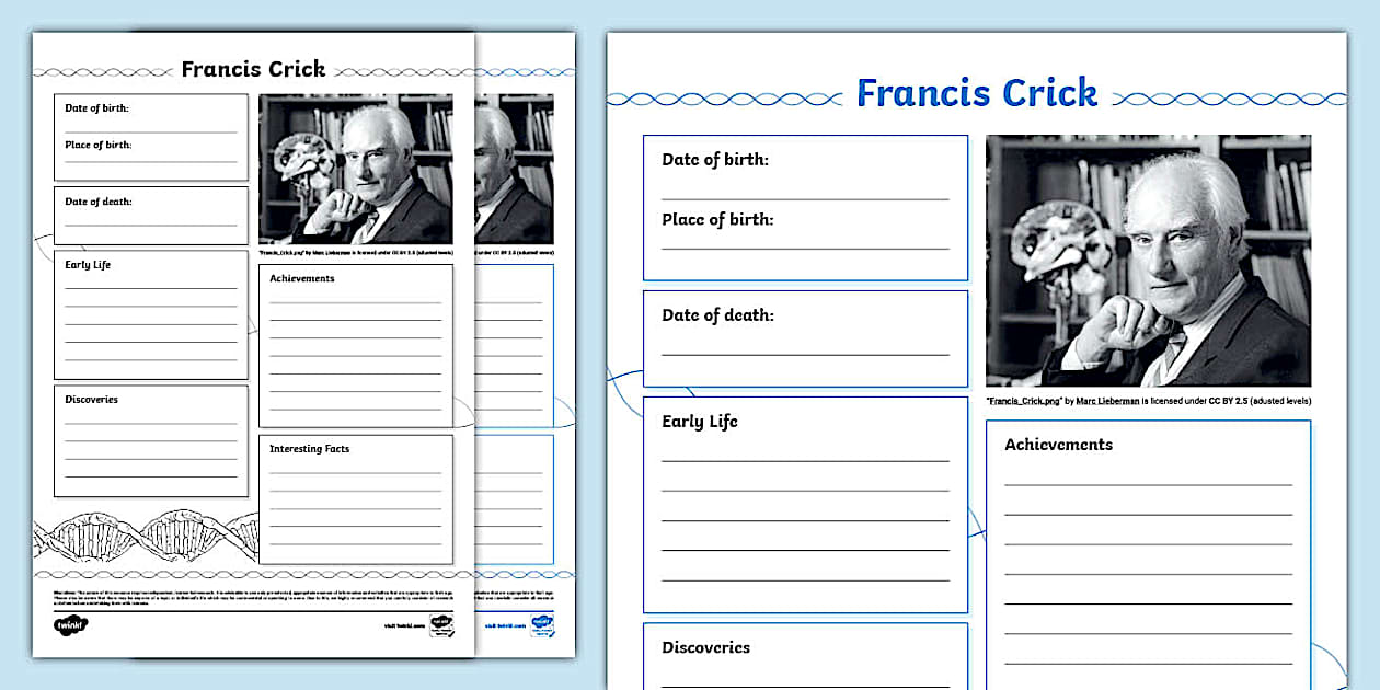 Francis Crick Fact File Template (Hecho por educadores)