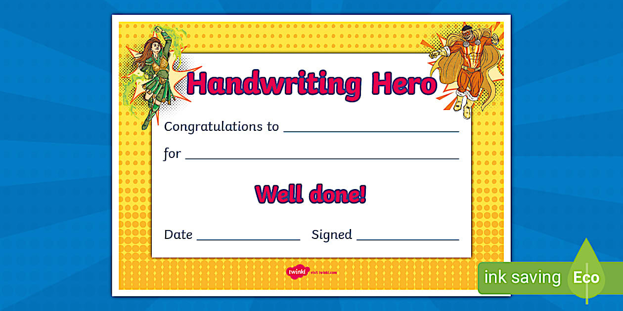 Handwriting Hero Certificate (teacher made) - Twinkl