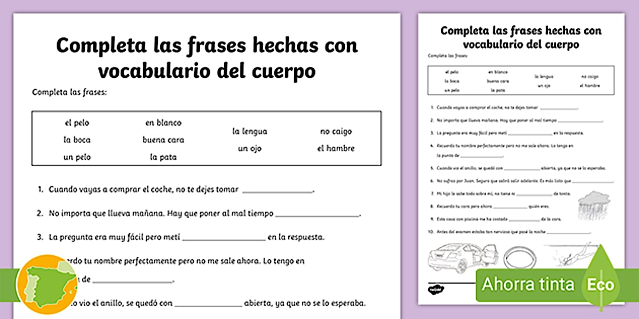 Ficha de actividad: Completa las frases hechas con vocabulario del cuerpo