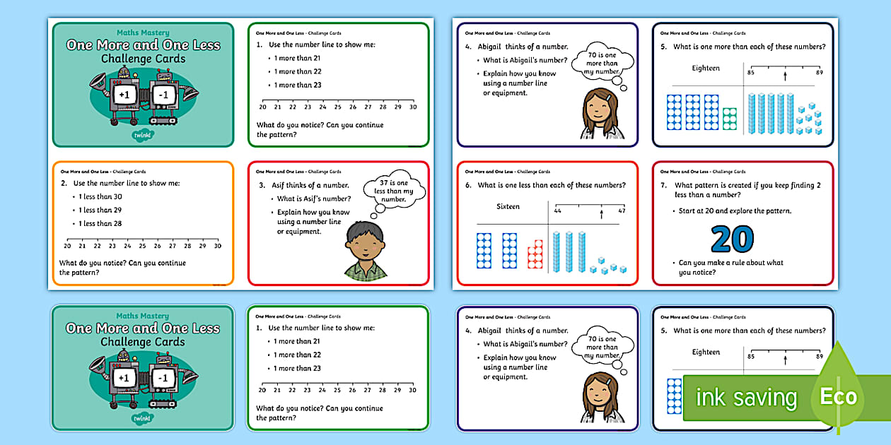 Year 1 One More and One Less Maths Mastery Challenge Cards