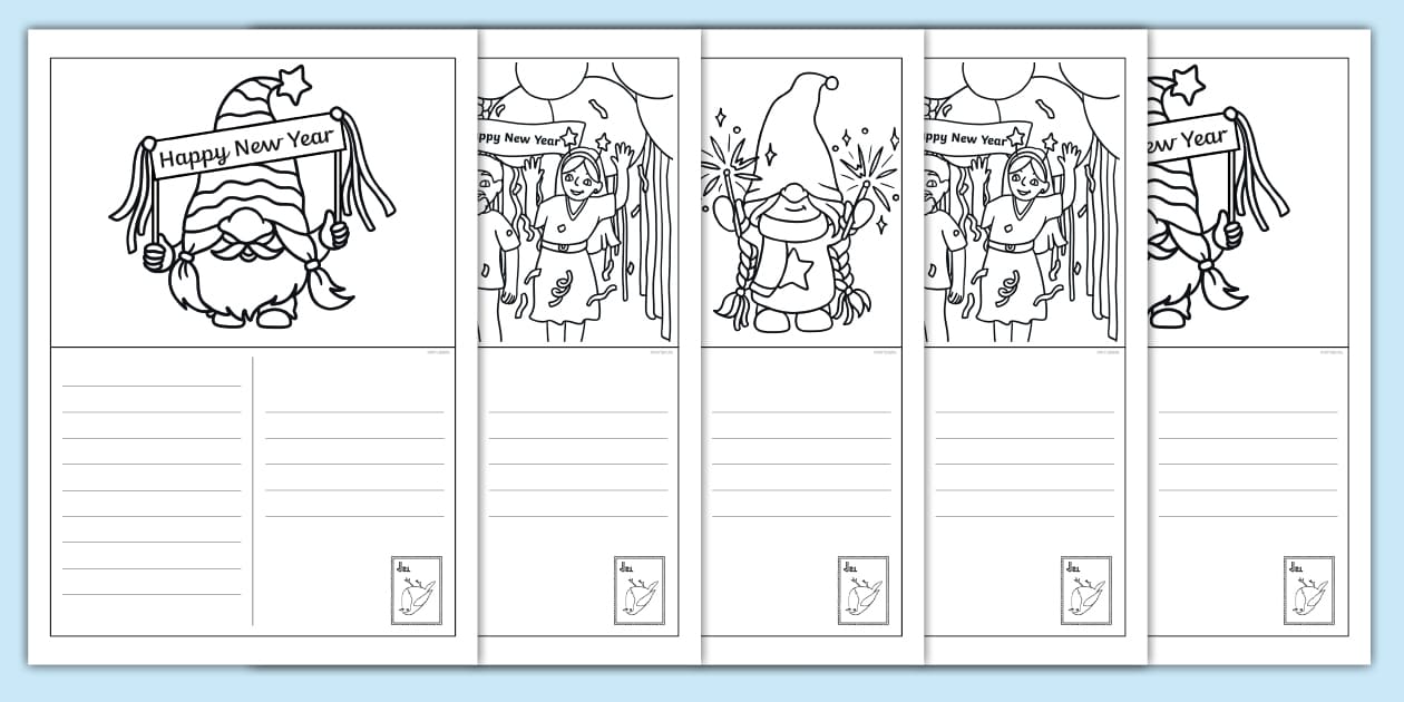 Happy New Year Postcard Writing Frames - Twinkl