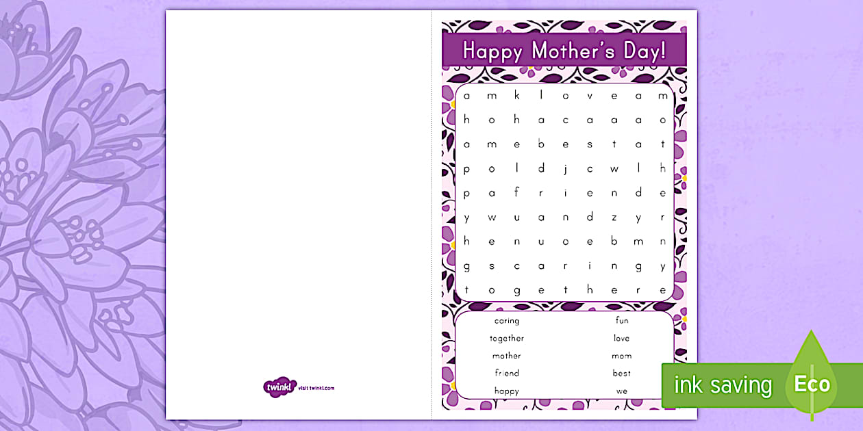 Mother's Day Word Search Card for Kids | Twinkl USA