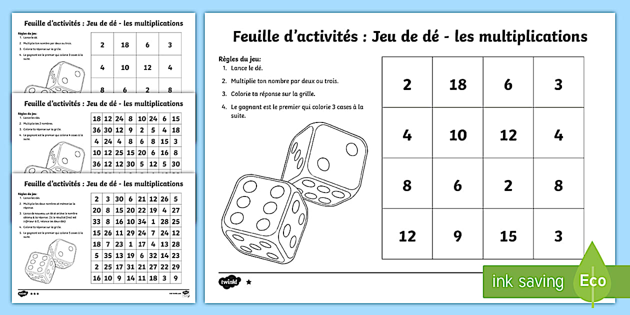 Feuille d'activités : Jeu de dés des multiplications