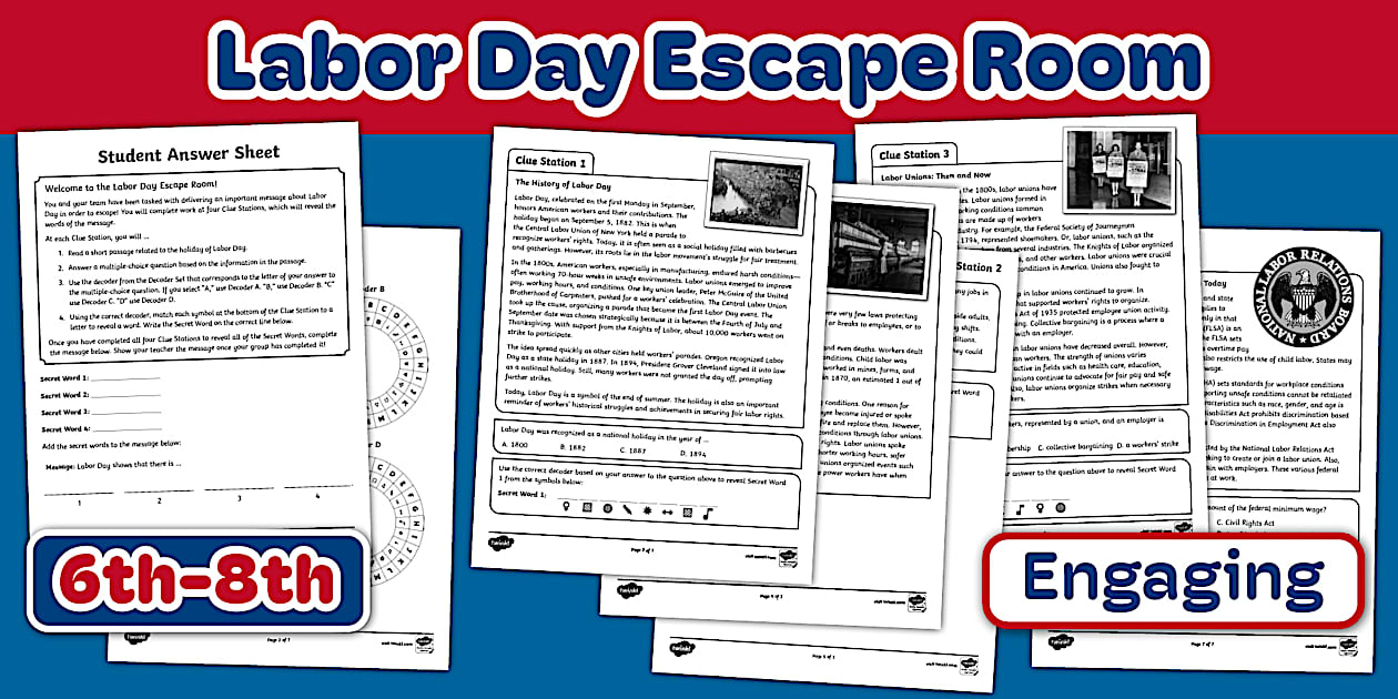 Labor Day ELA Escape Room for 6th-8th Grade (teacher made)