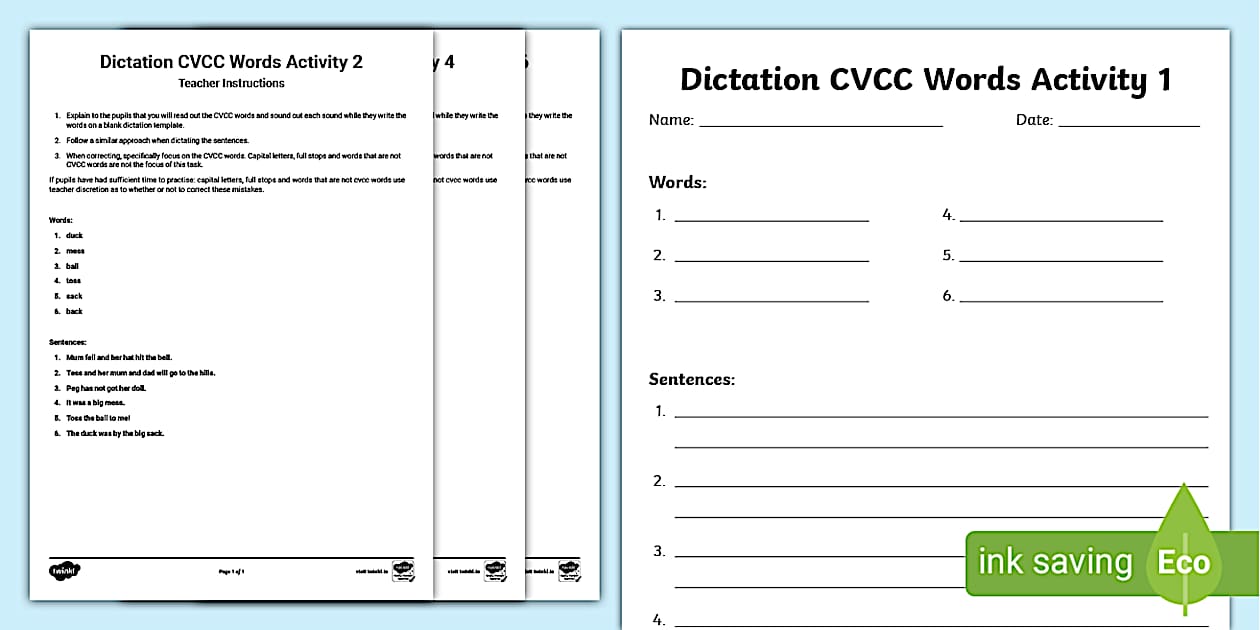 CVCC Words Dictation Pack (teacher made) - Twinkl