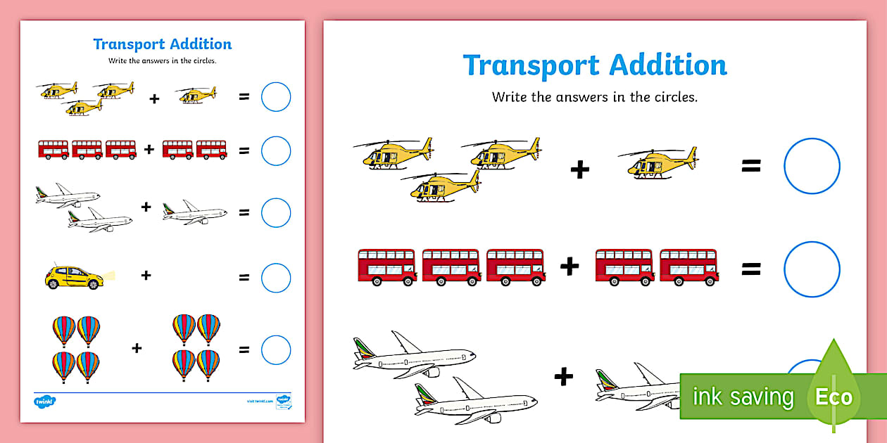Transport Addition Sheet (teacher made) - Twinkl