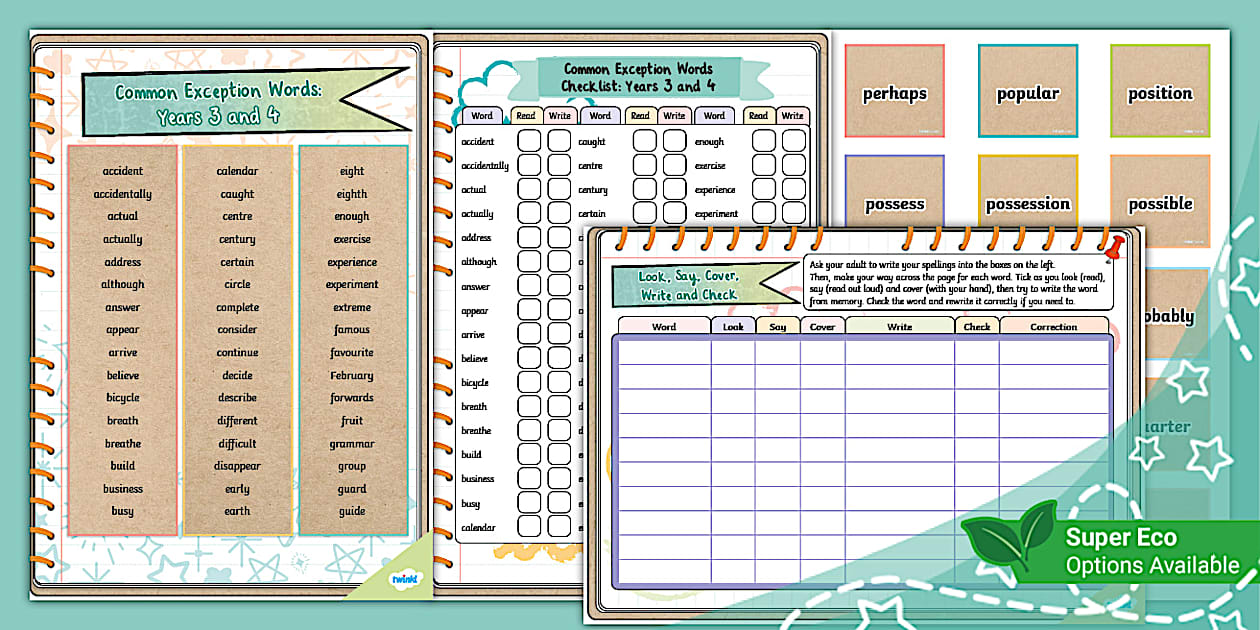 Common Exception Words Pack Years 3 and 4