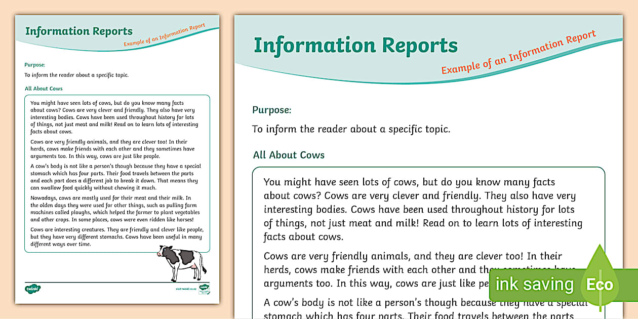 Level 2 Writing - Information Report Exemplar (teacher made)