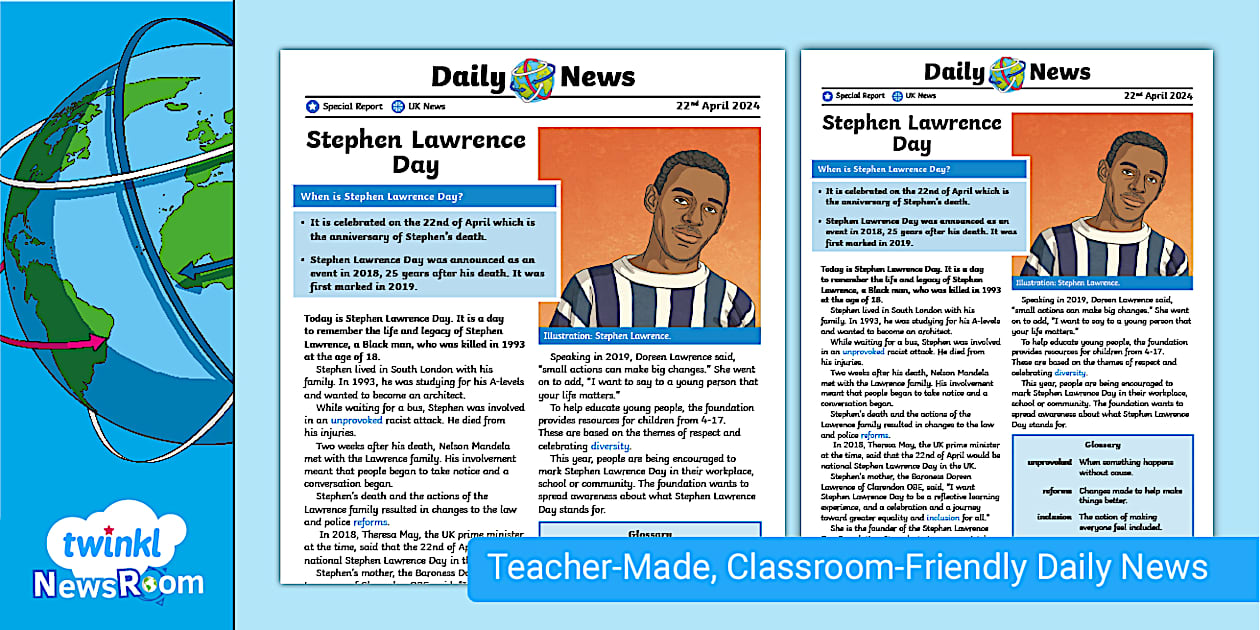 Stephen Lawrence Day KS2 Article | Twinkl NewsRoom Resources