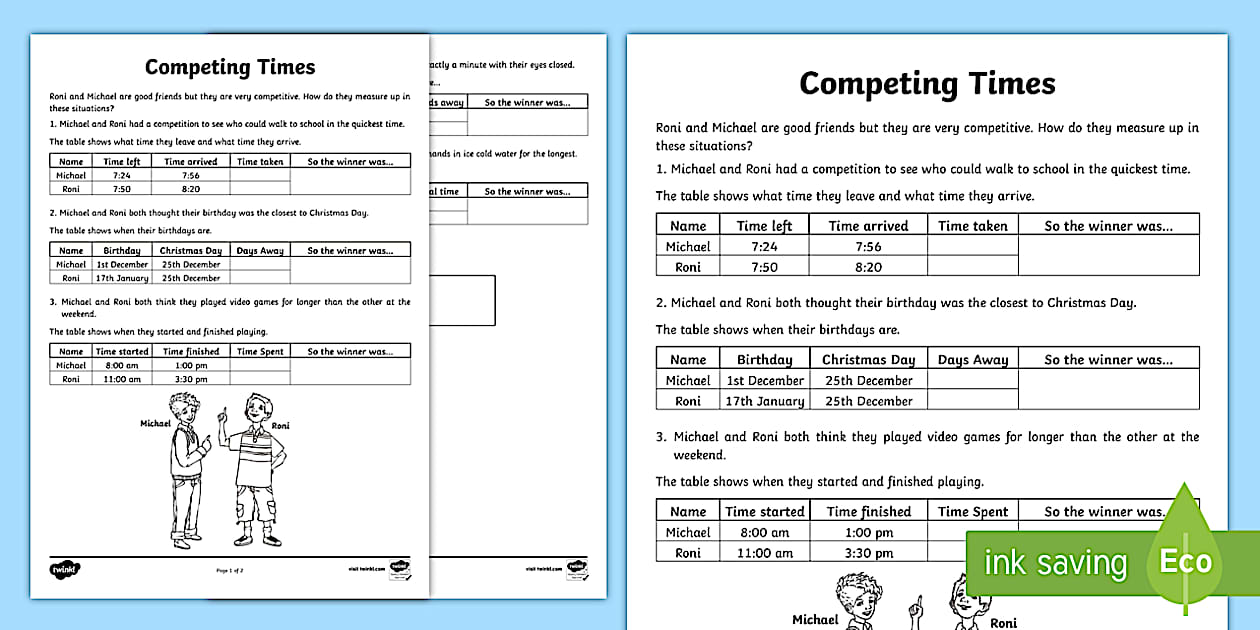 Competing Times Worksheet / Worksheet (teacher made)