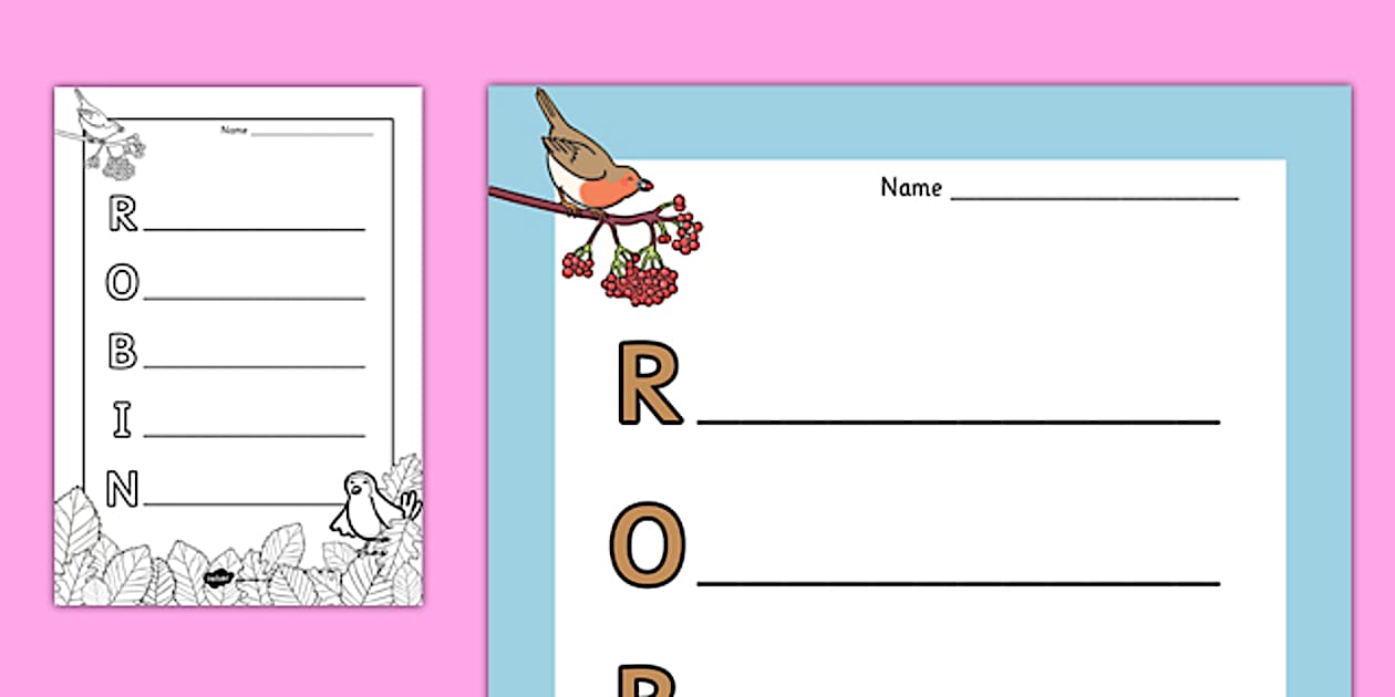 Black and White Robin Acrostic Poem Template (teacher made)