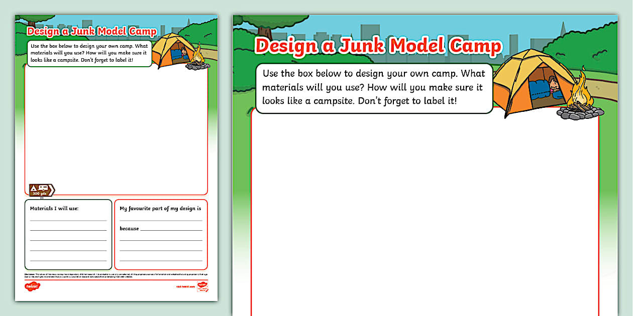 Design a Junk Model Camp Worksheet (teacher made) - Twinkl