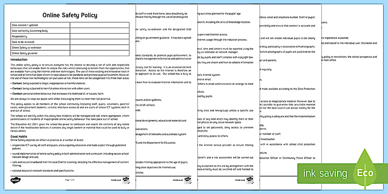 Editable Online Safety Policy (teacher made) - Twinkl