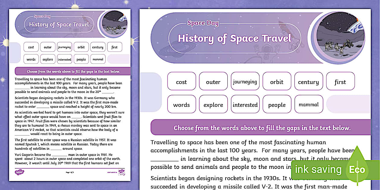 History of Space Travel Cloze Procedure (teacher made)