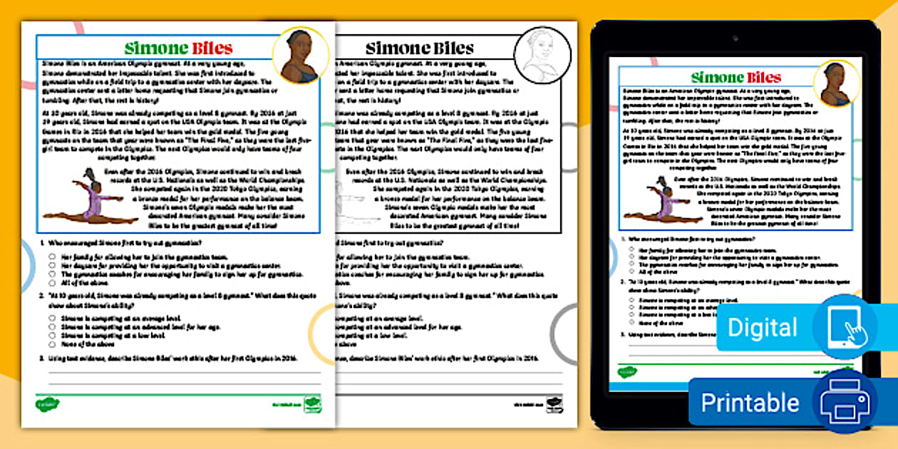 All About Simone Biles Comprehension Worksheet | Twinkl USA
