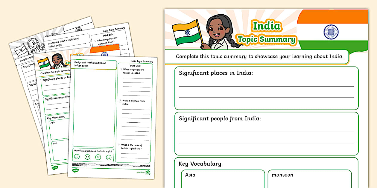 India Topic Summary Template (teacher made) - Twinkl