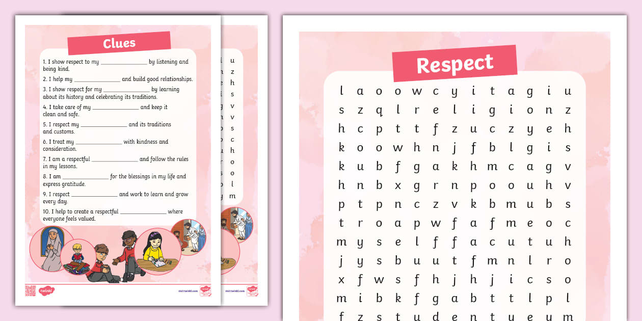 Values Word Search - Respect - Twinkl