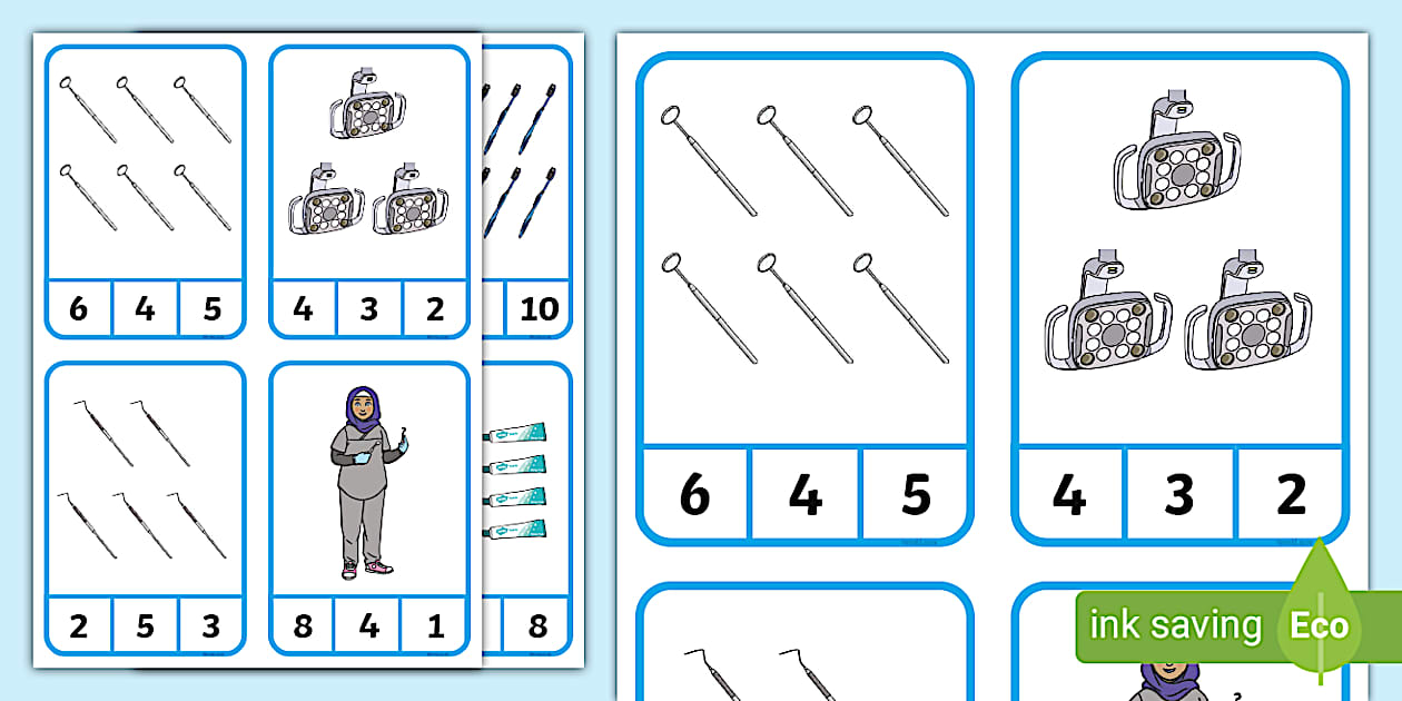 👉 Dentist-Themed Counting to 10 Peg Cards - Maths - Twinkl