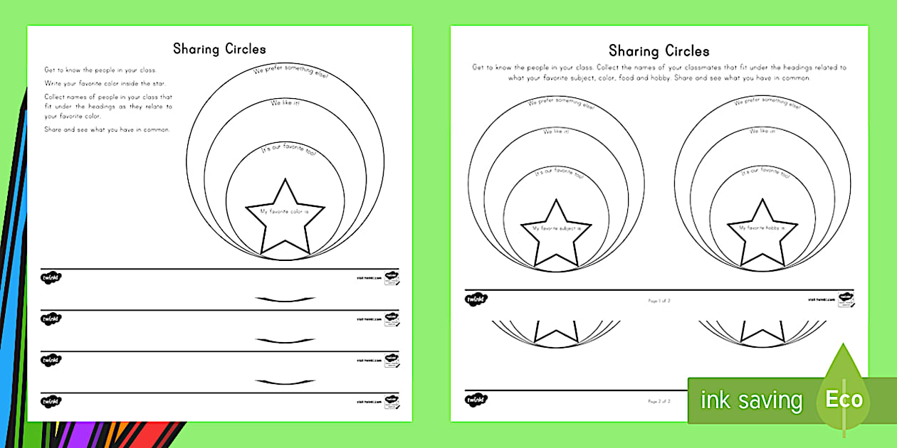Sharing Circles Back to School Worksheet / Worksheets