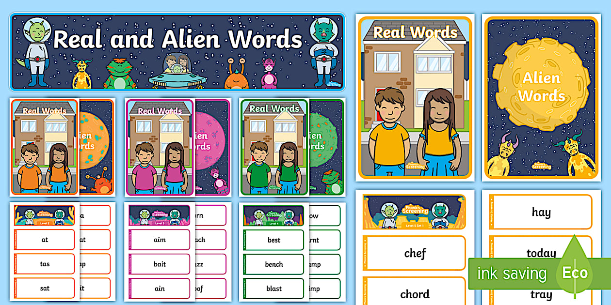 Phonics Screening Levels 2-5 Real and Alien Words Interactive Display Pack