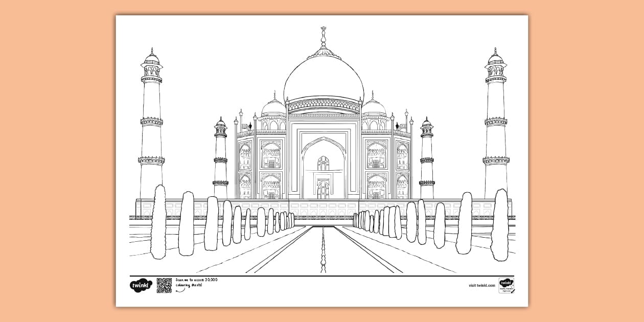 Taj Mahal with Background Colouring | Colouring Sheets